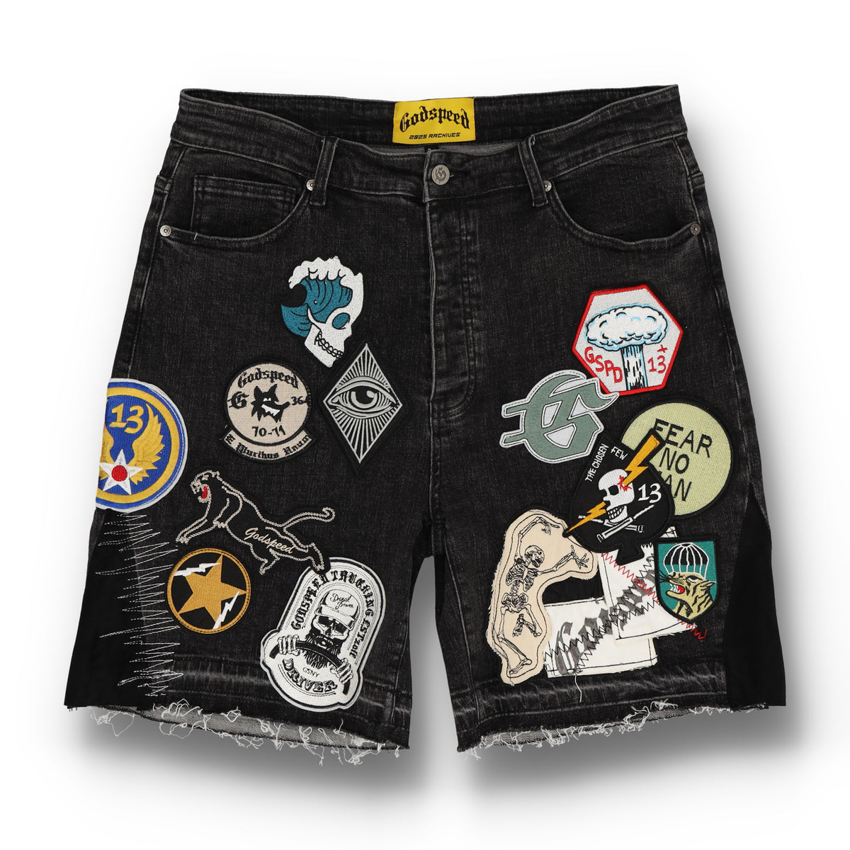 Patchwork Denim V2 Black Shorts – WOODstack